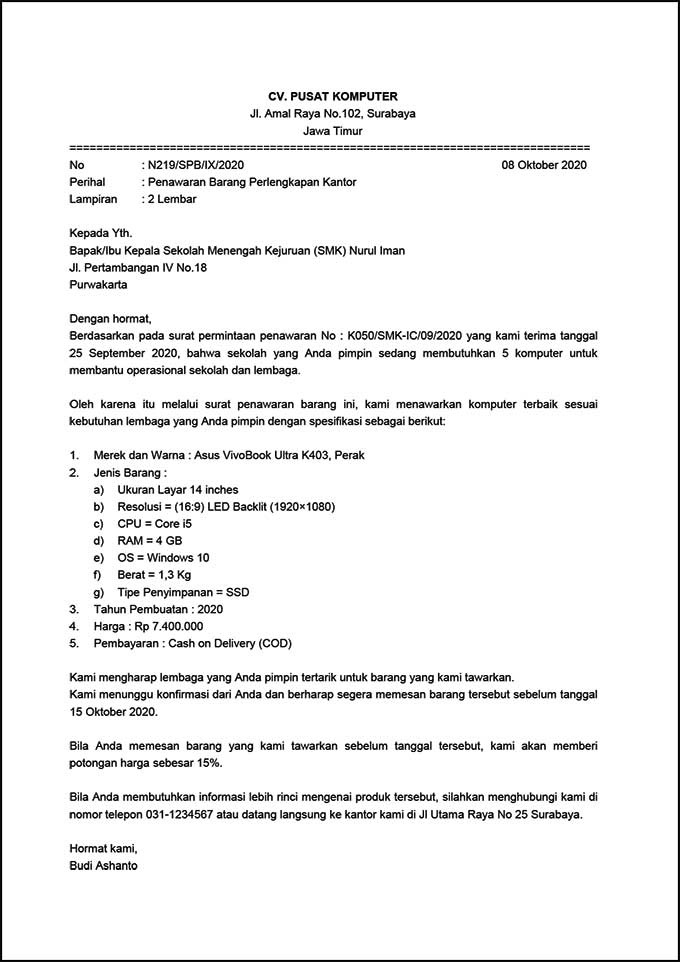 18 Contoh Surat Penawaran Barang Berbagai Keperluan Terlengkap Contoh